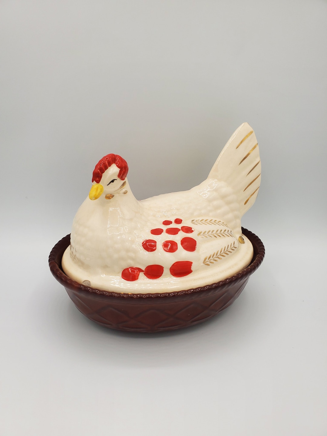 Vintage Ceramic Hen on Nest Dish - Etsy