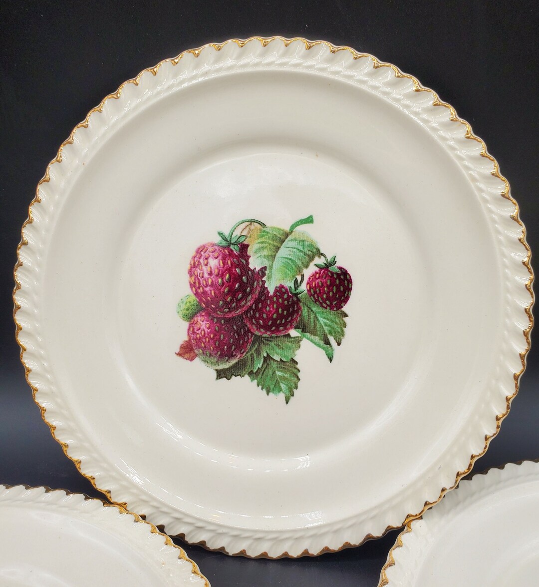 The Harker Pottery 22kt Gold Strawberries 4PC Bread/dessert - Etsy