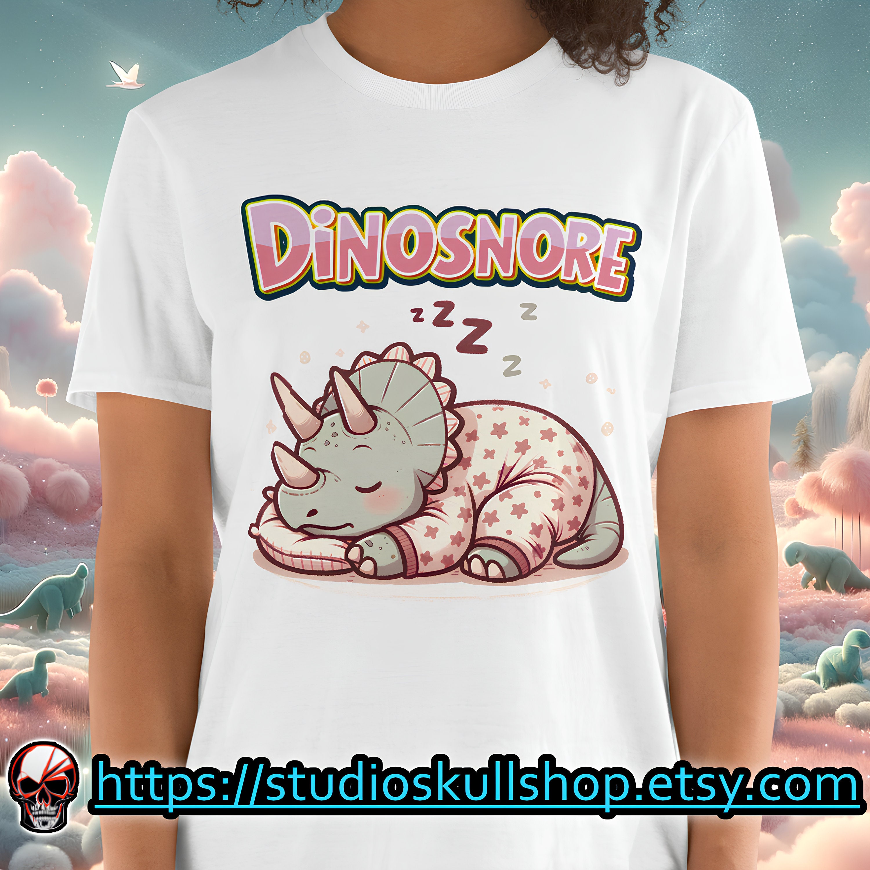 Sleepy Dinosaur T-shirt: Cute Dinosnore Cartoon Dino Nap Time ...