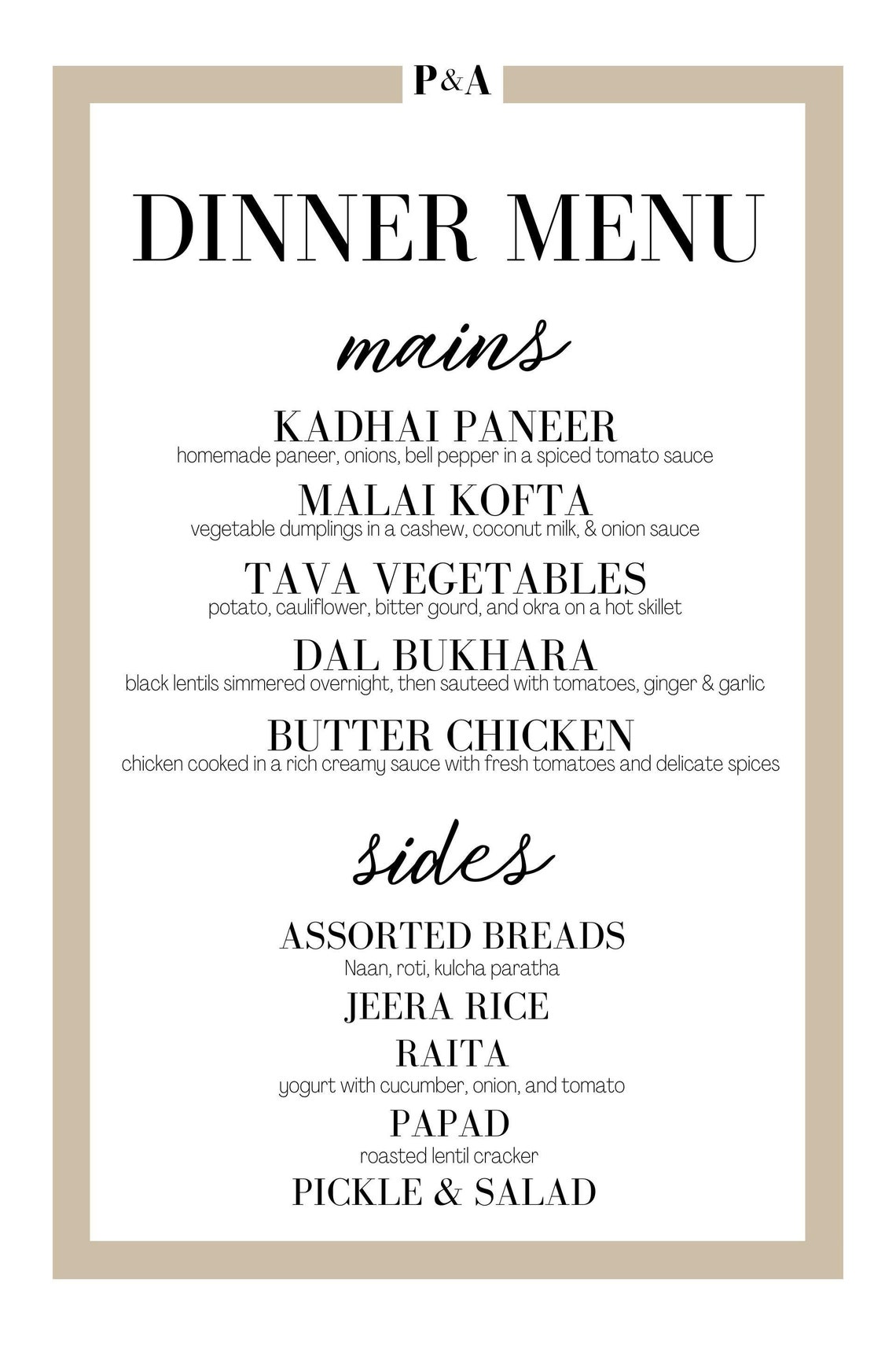 Indian Wedding Dinner Menu digital, Editable - Etsy