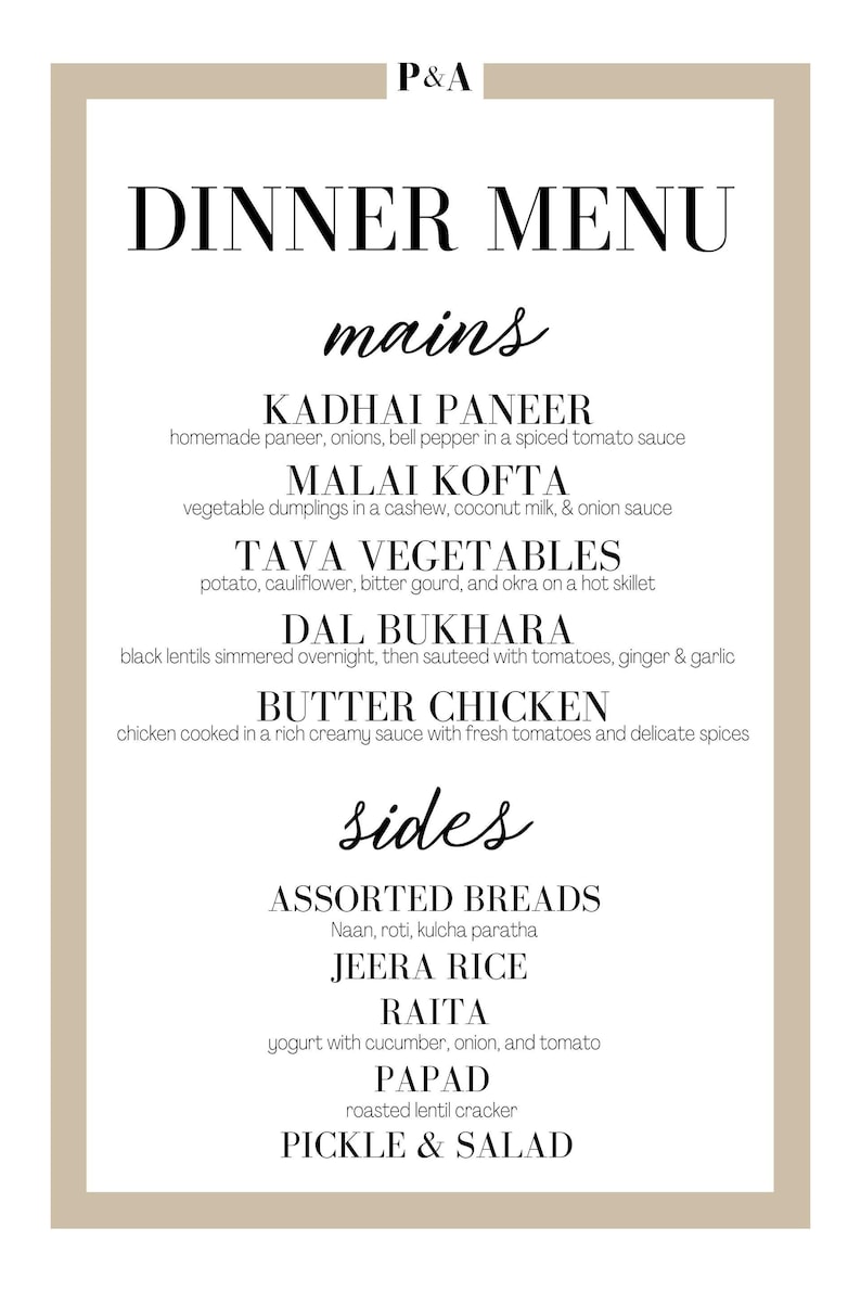 Indian Wedding Dinner Menu digital, Editable - Etsy