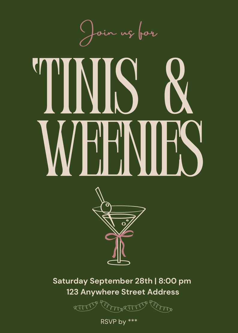 Tinis and Weenies Invitation (digital, Editable) - Etsy