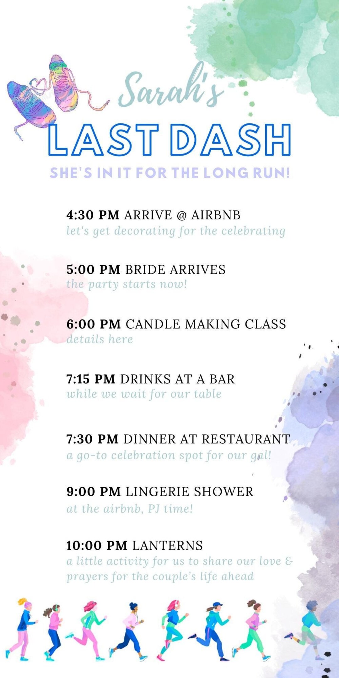 Bachelorette Schedule Running Theme digital, Editable - Etsy