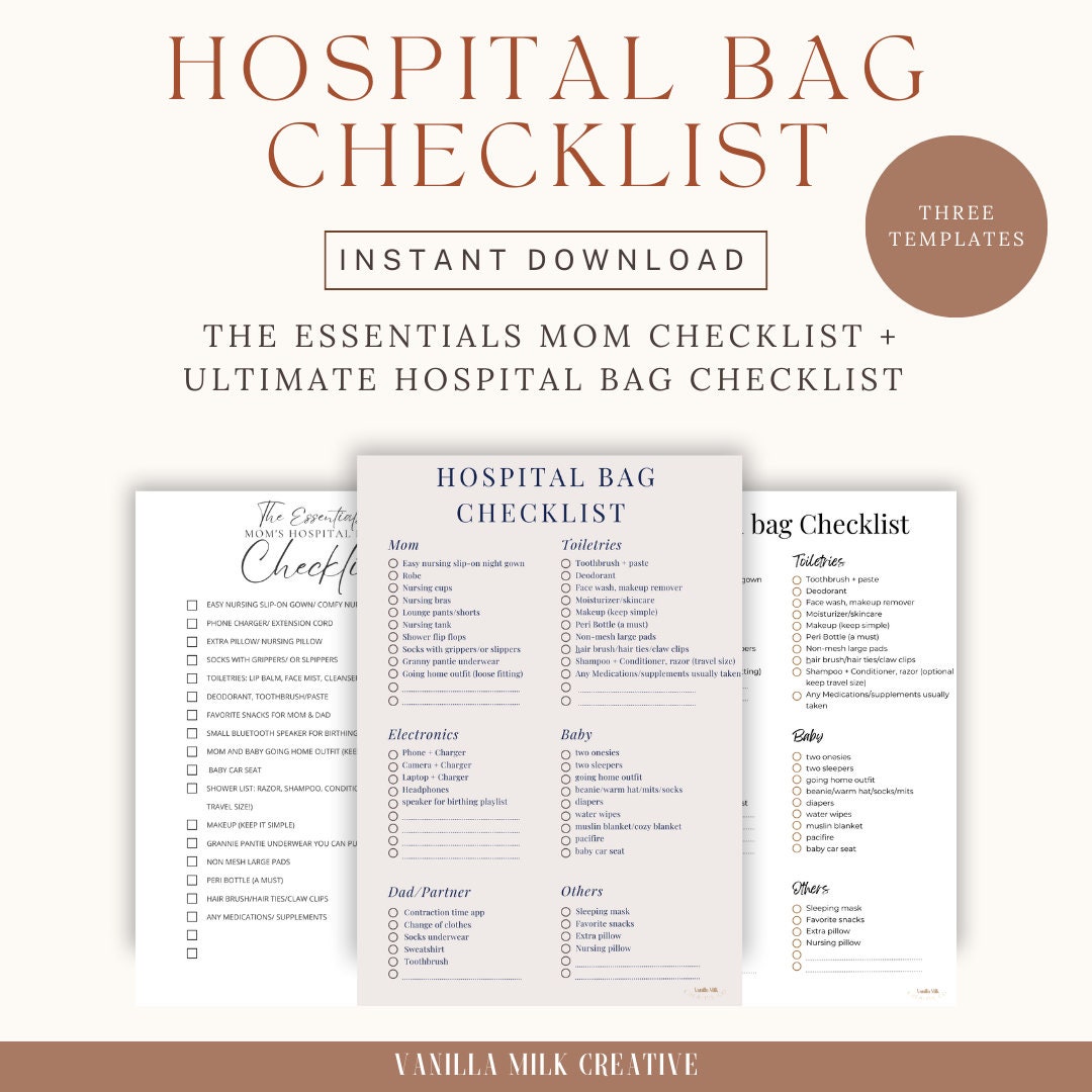 Hospital Bag Checklist Printable, Birth Bag Packing List, Pregnancy ...