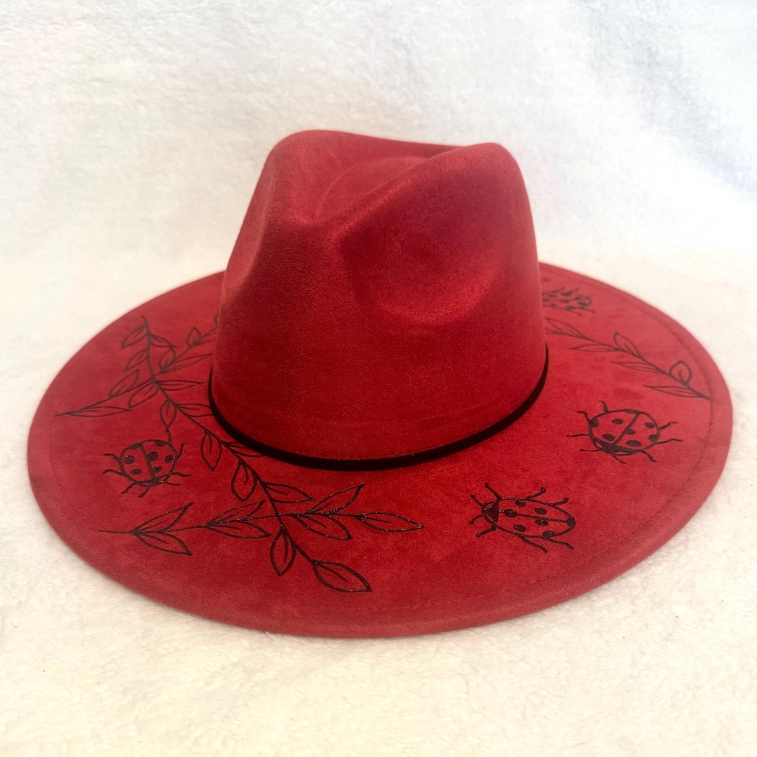 Ladybug Hat, Lady Bug Hat, Ladybug Lover Gift, Leaf Hat, Suede Fedora ...