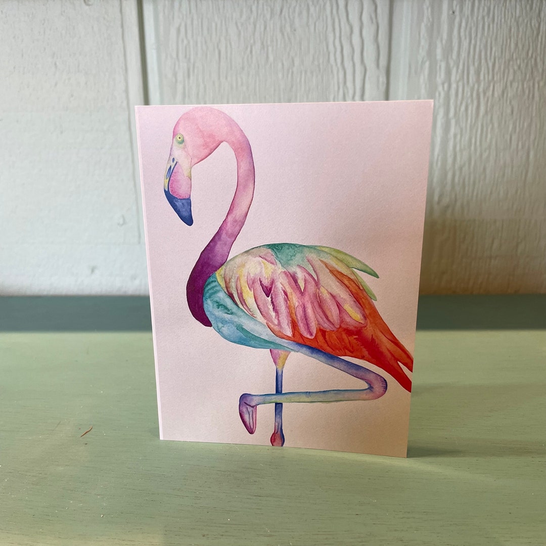 Note Card, Flamingo Art, Blank Note Card, Animal Card, Watercolor Note ...