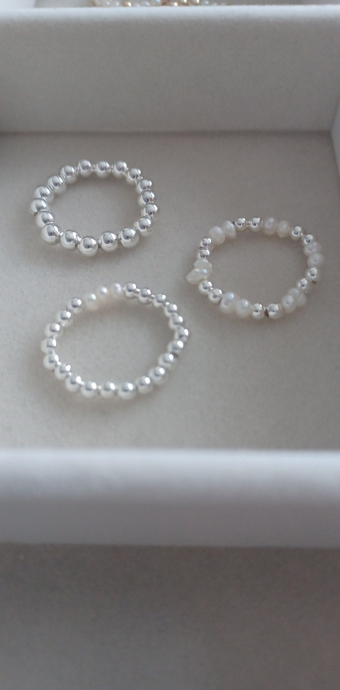 Stackable Rings, 3 Rings, Pearl Rings, Beaded Rings, Stretch Elastic ...