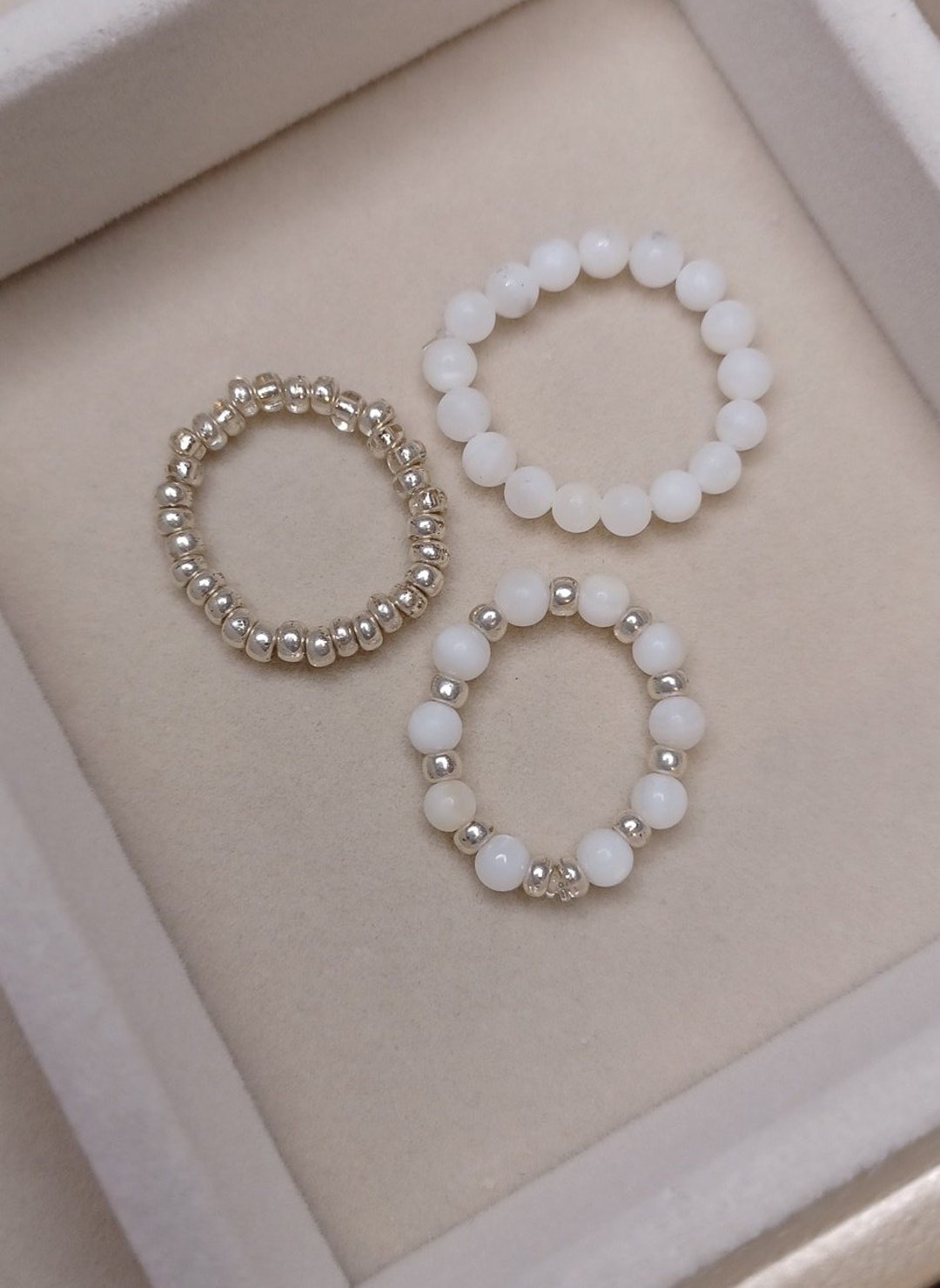 Beaded Rings, Stretchy Elastic, Stacking Rings, Set of 3 Bead Rings ...