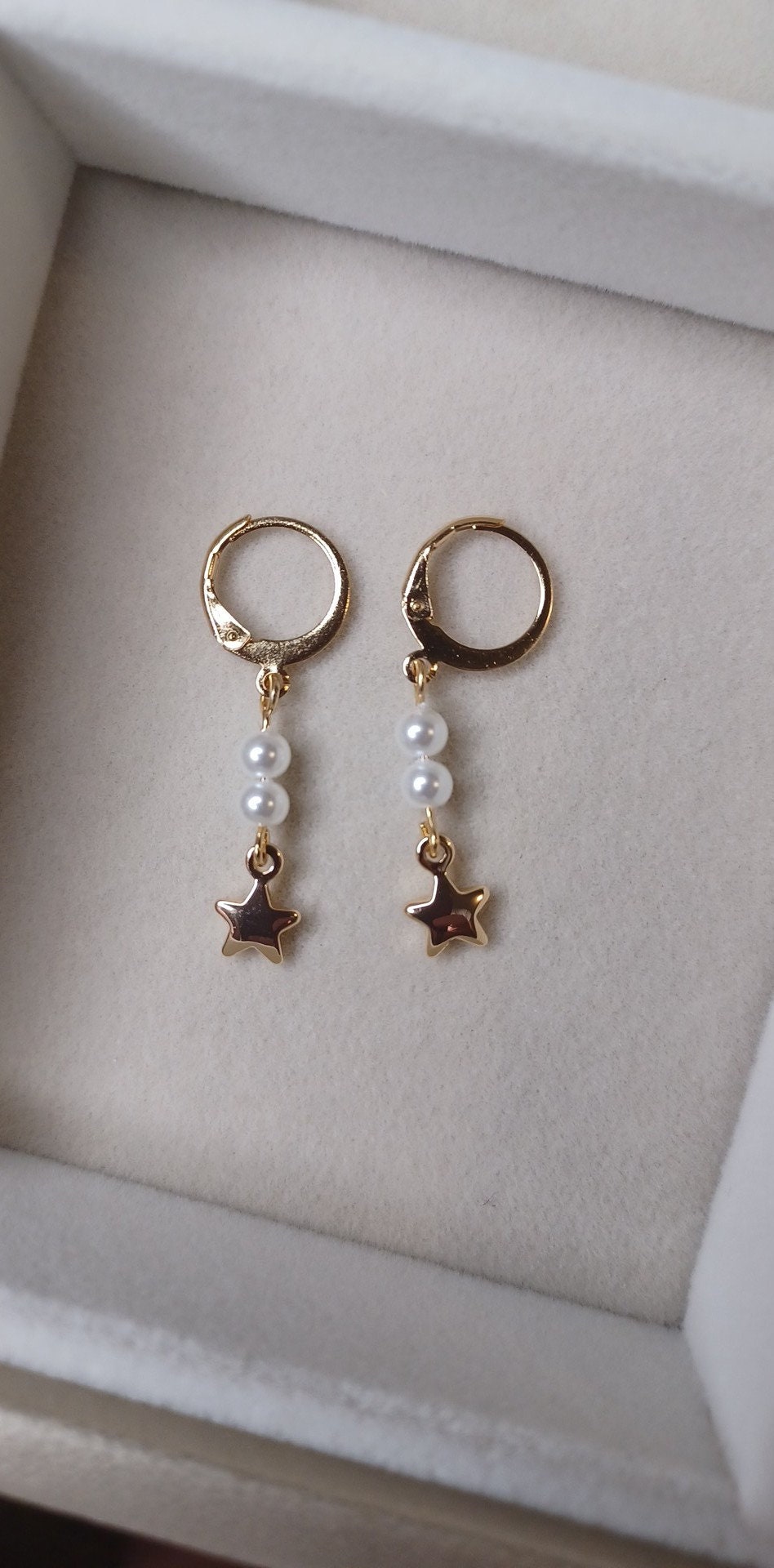 Star Pearl Earrings, Gold Plated Pearl Earrings, Dangle Pearl Earrings ...