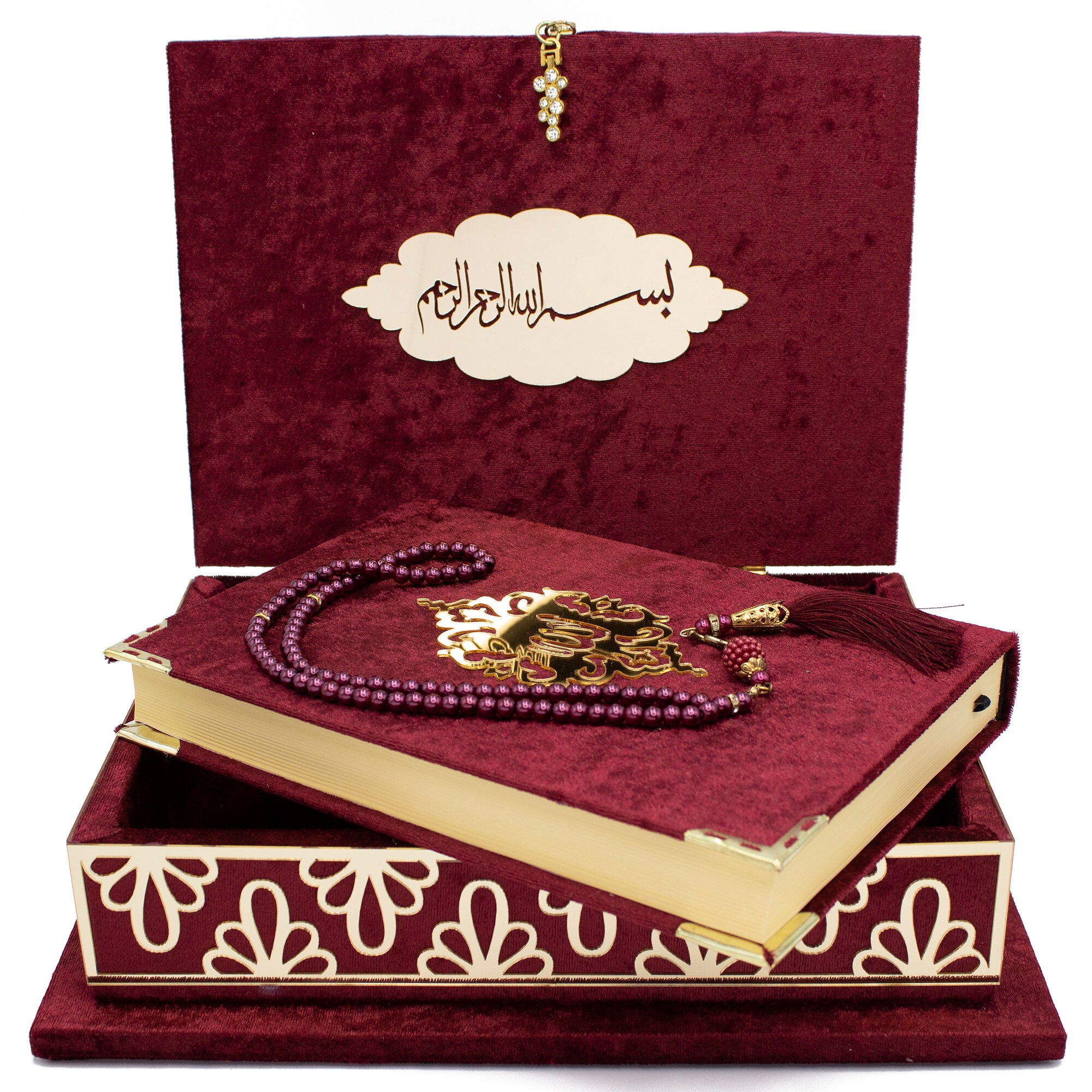 Islamic Gift Set Velvet Arabic Quran in Keepsake Case Includes Tesbih ...