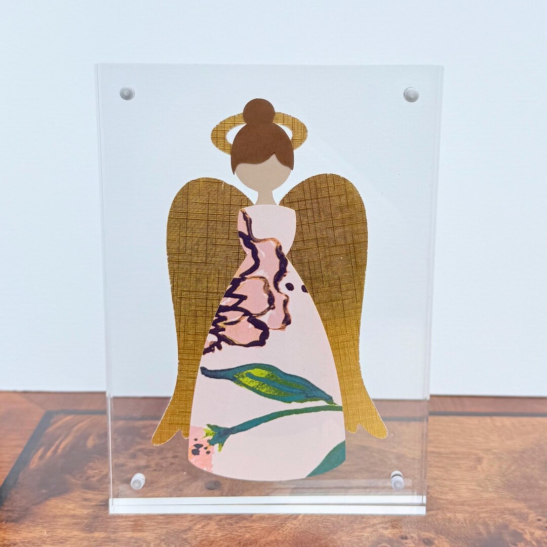 Original Paper Cut Angel Collage Art in Acrylic Block Frame Colorful ...