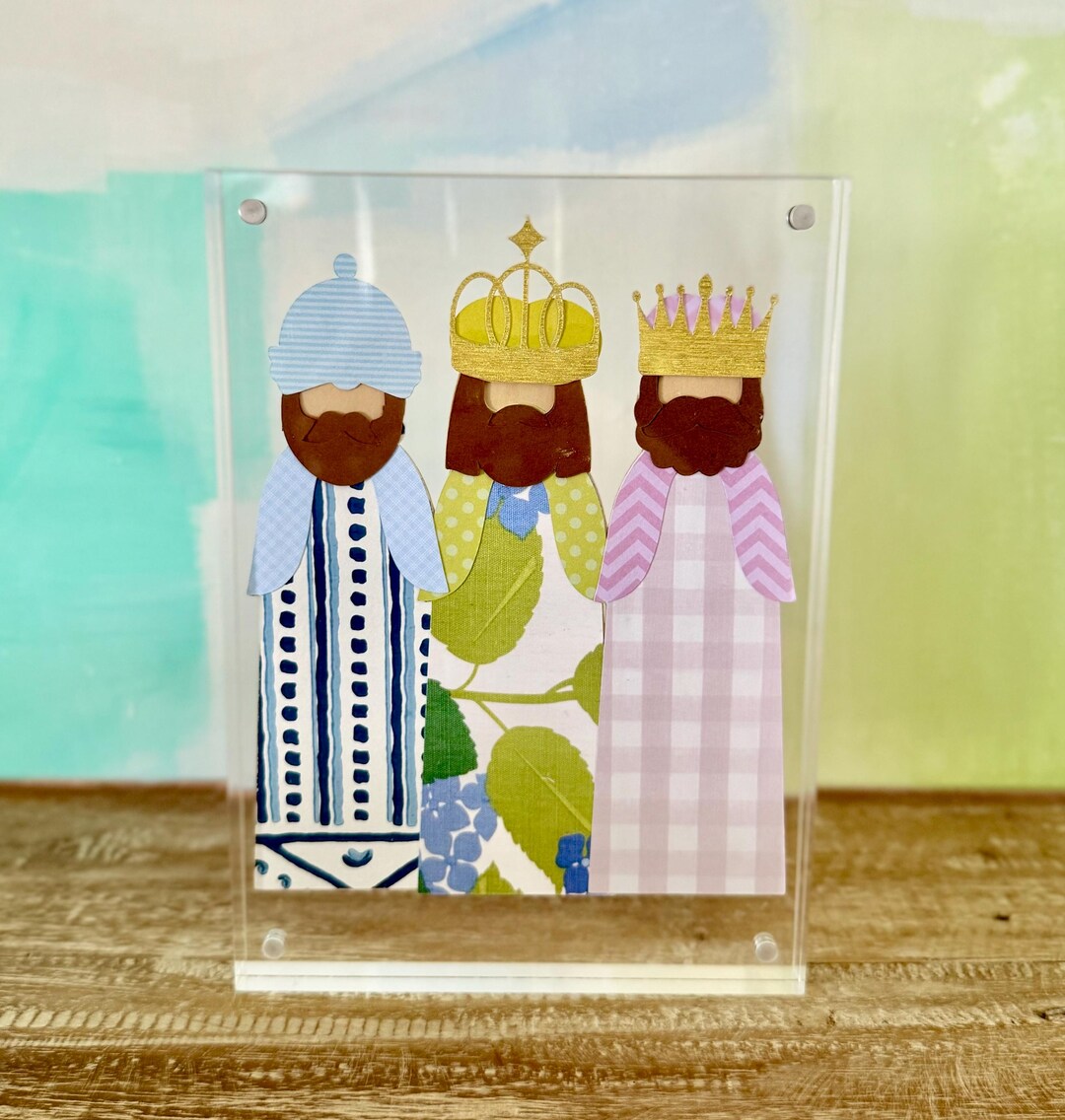Three Kings Paper Collage Art in Acrylic Frame Handmade Nativity Décor ...