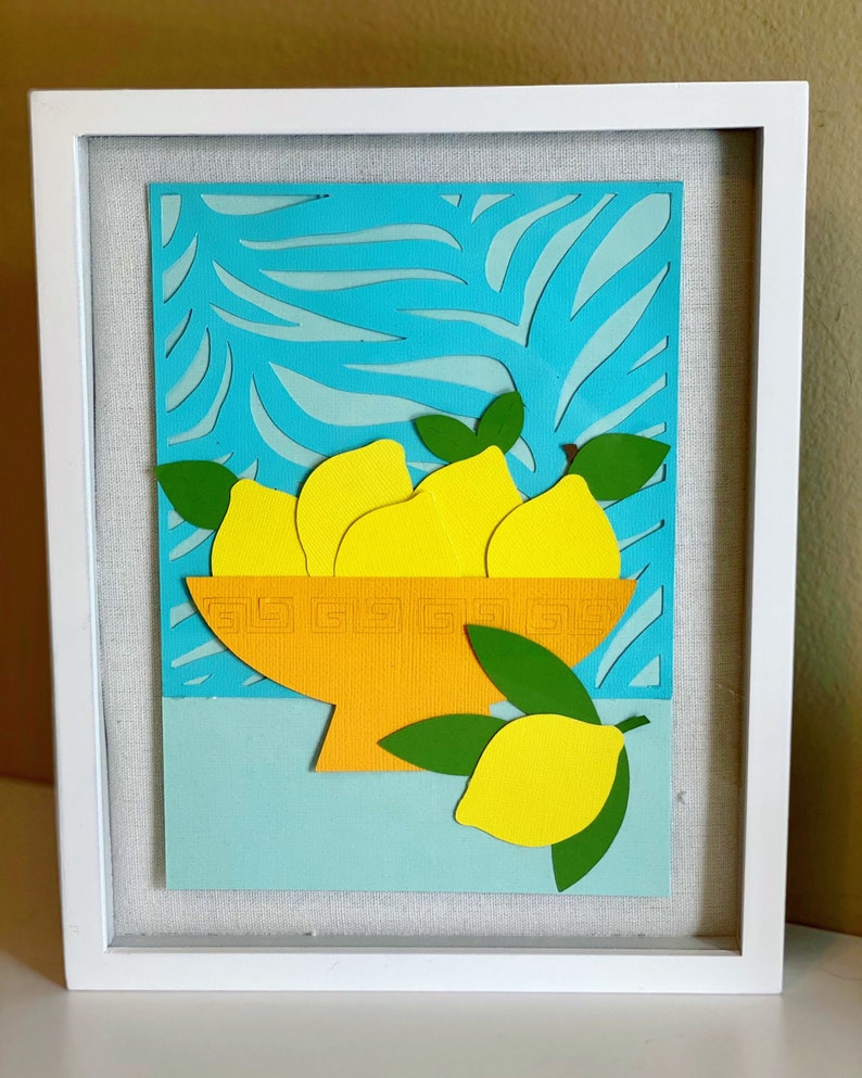 Original Lemon Collage Papercut Fruit in Bowl Handcut Paper Art Bright ...