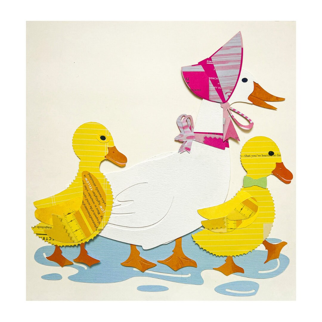Original Nursery Duck Collage, Mother Goose Ducklings, Cut Paper Art ...