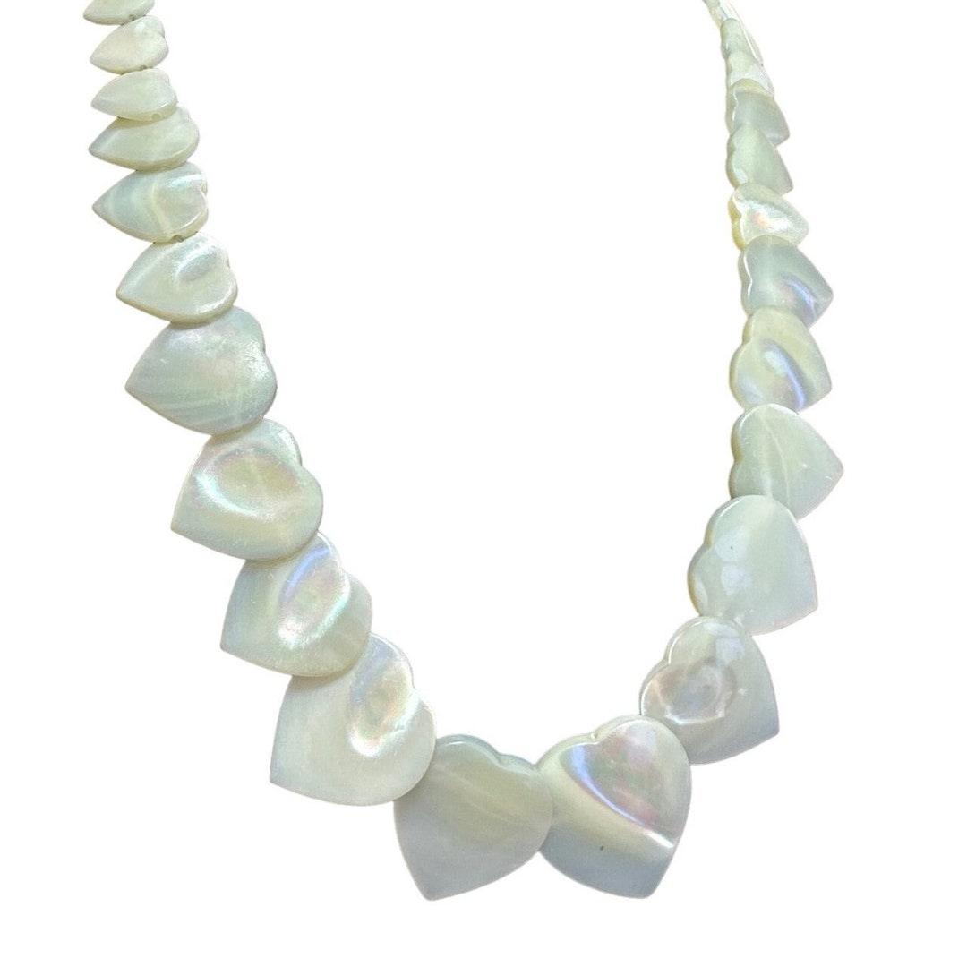 Vintage Hand Carved MOP Mother of Pearl Hearts Necklace - Etsy