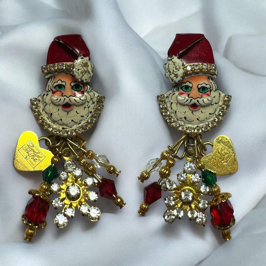 Lunch at the Ritz RARE Christmas Dangle Earrings, Santa, Snowflakes ...