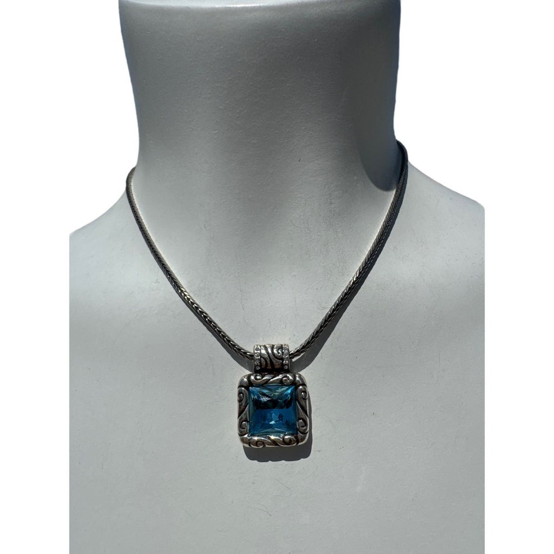Brighton Regina Blue Square Crystal Silver Necklace - Etsy