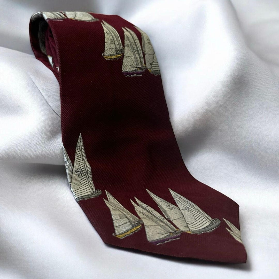 Ralph Lauren Men’s 100% Silk Sail Boat Burgundy Red Necktie, Nautical ...