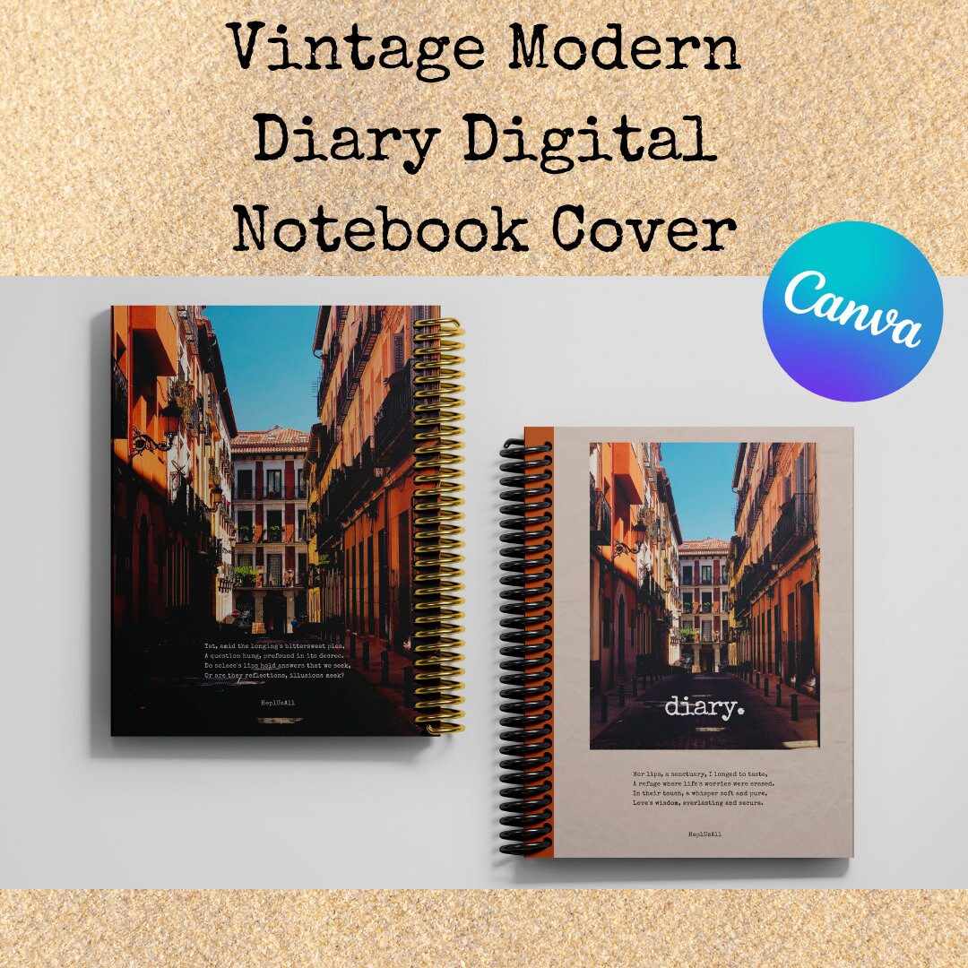 Vintage Moder Diary Digital Notebook Cover - Etsy
