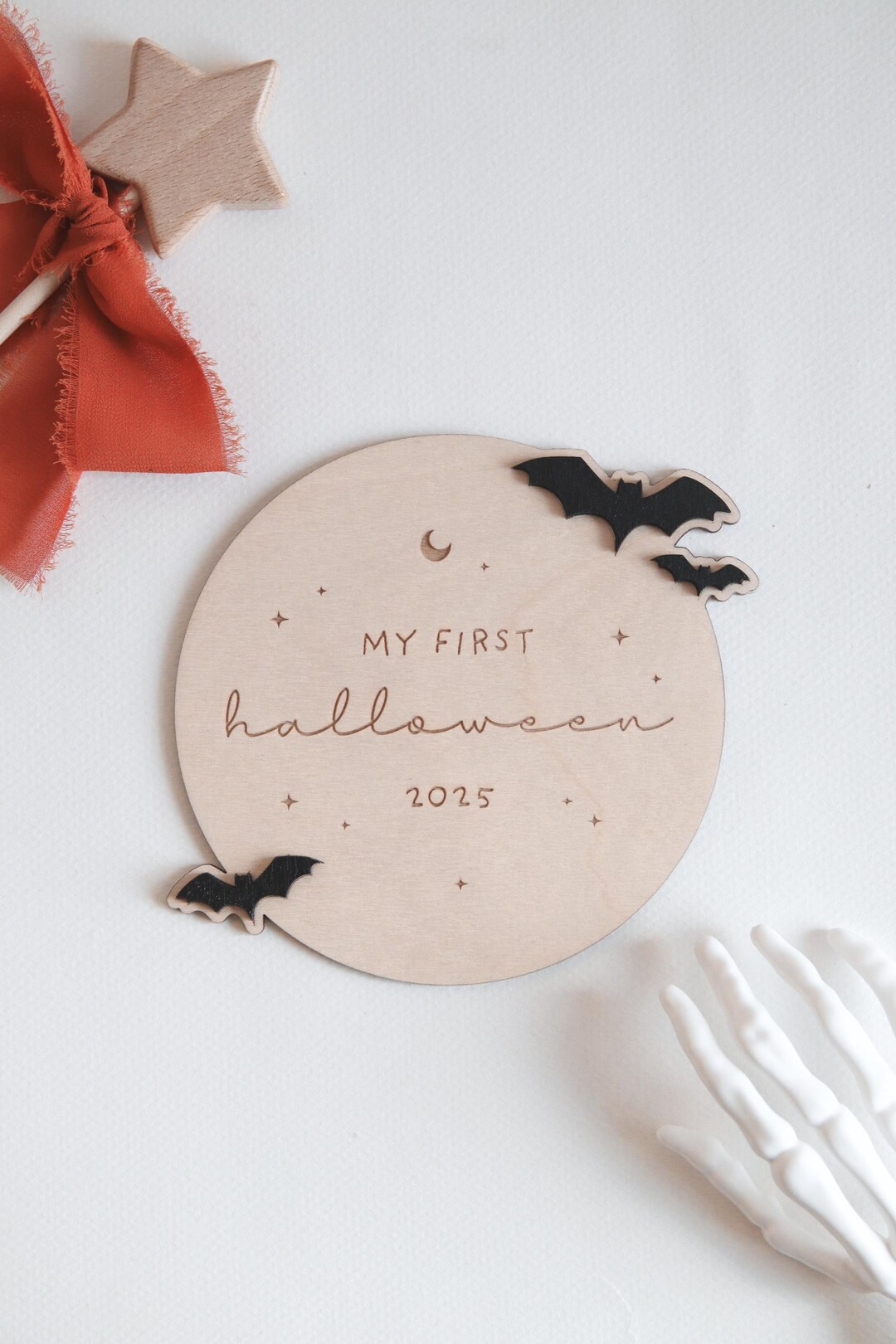Baby's First Halloween 2025 Sign | Wooden Milestone Plaque With 3D Bats ...