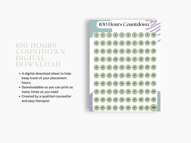100 Trainee Placement Hours Countdown Sheet - Etsy