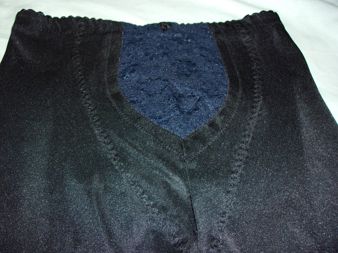 Vintage Omella Girdle Long Legs Medium Black Blue Flower Lace - Etsy