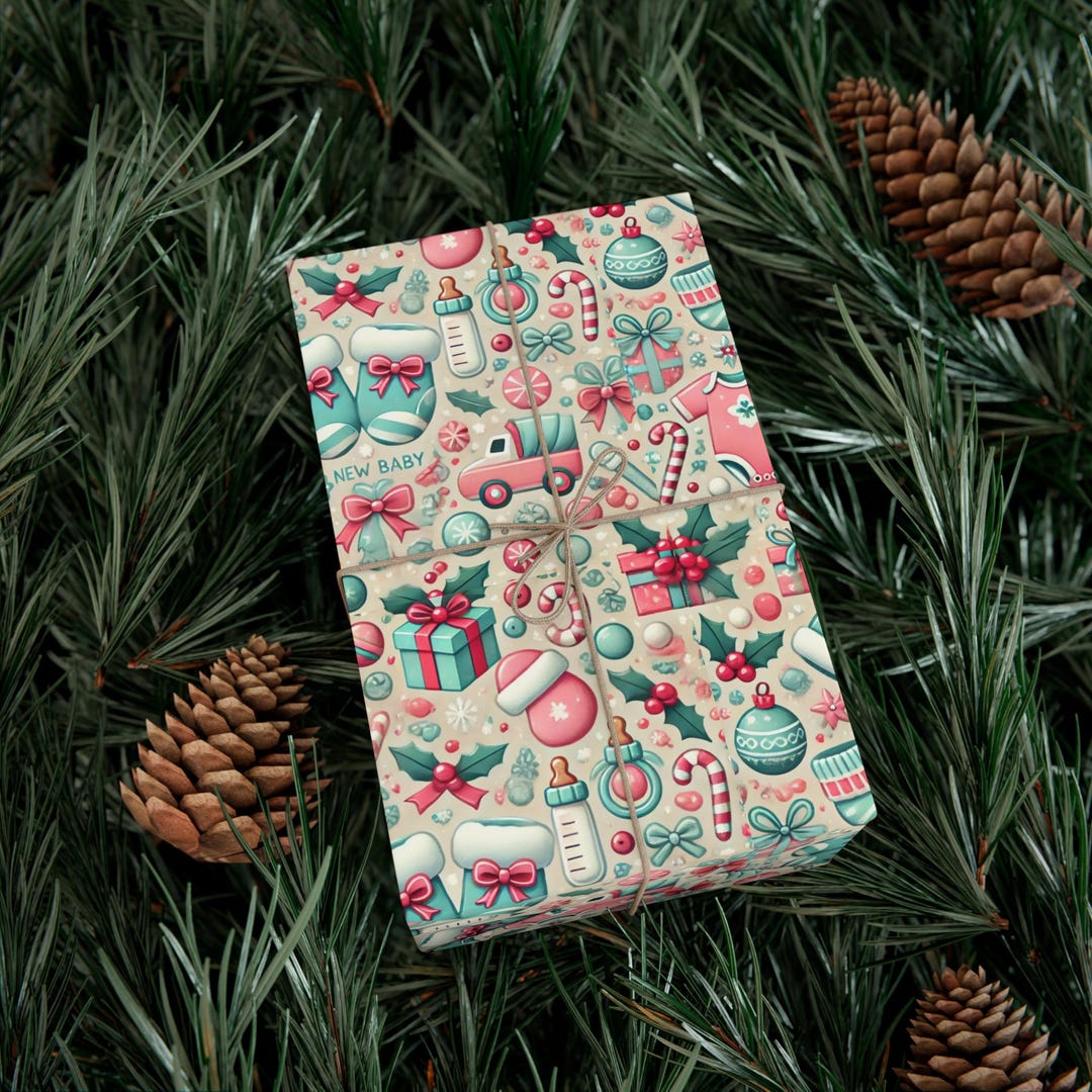 New Baby Christmas Wrapping Paper Festive Gift Wrap for Baby Showers ...