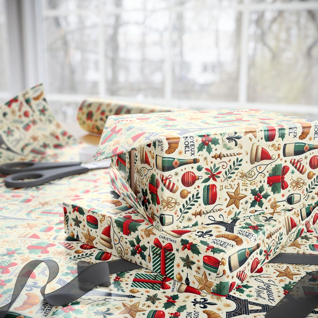 2025 - French Christmas Wrapping Paper - Festive Parisian Gift Wrap ...