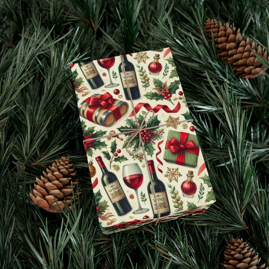Wine-themed Christmas Wrapping Paper Elegant Holiday Gift Wrap for Wine ...