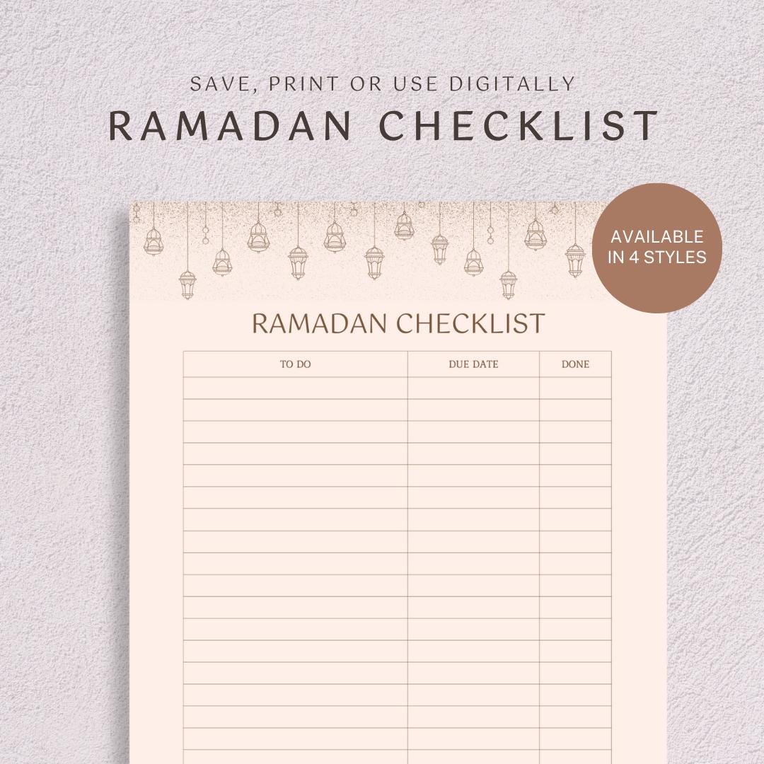 2025 Ramadan Checklist - Ramadhan Planner - Daily Islamic Planner - to ...
