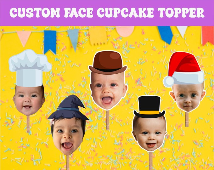 Photo Cupcake Toppers, Face Cupcake Toppers, Face on A Stick Cupake ...