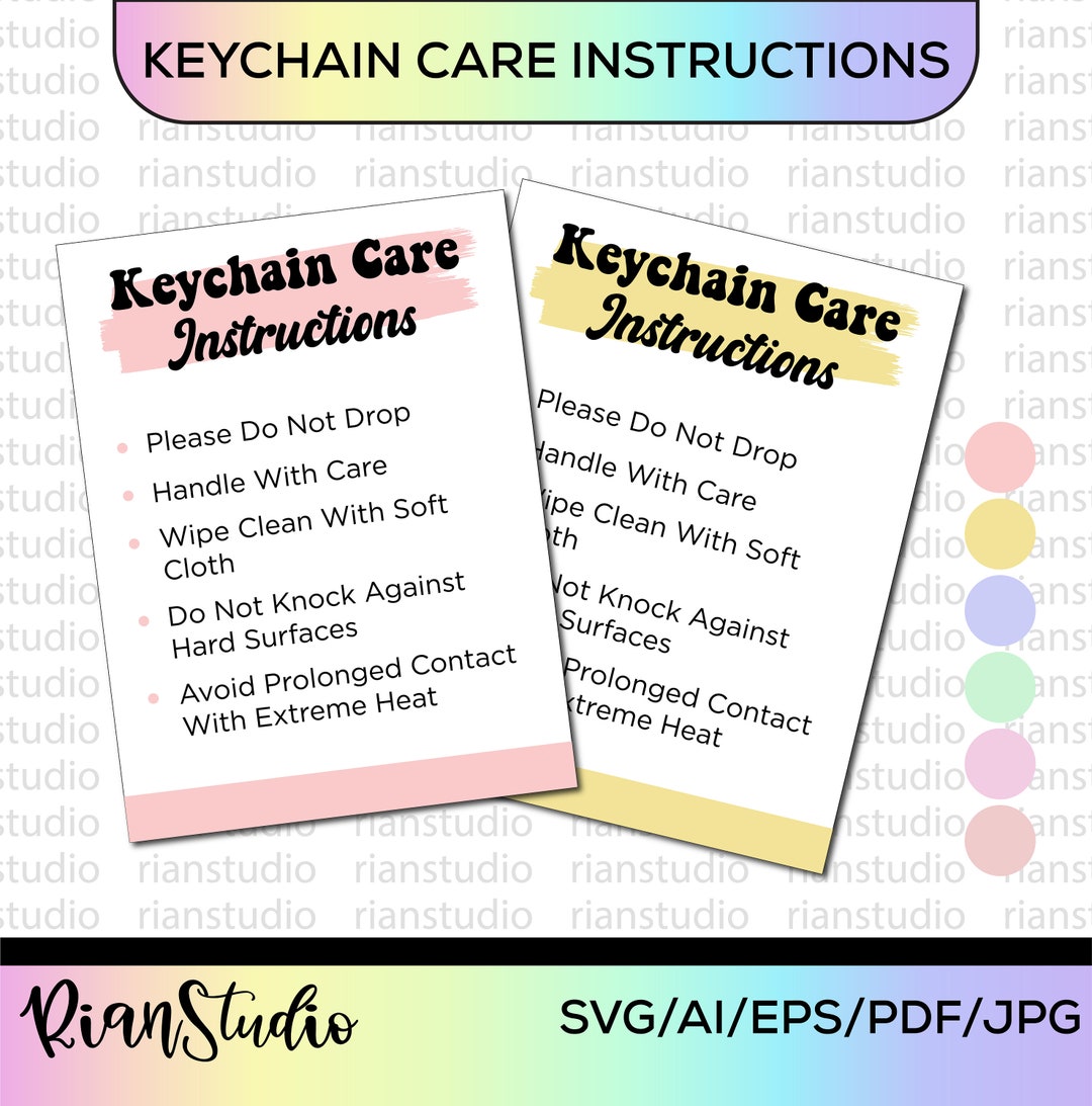 Printable Keychain Care Card Keyring Care Instruction Label Keychain ...