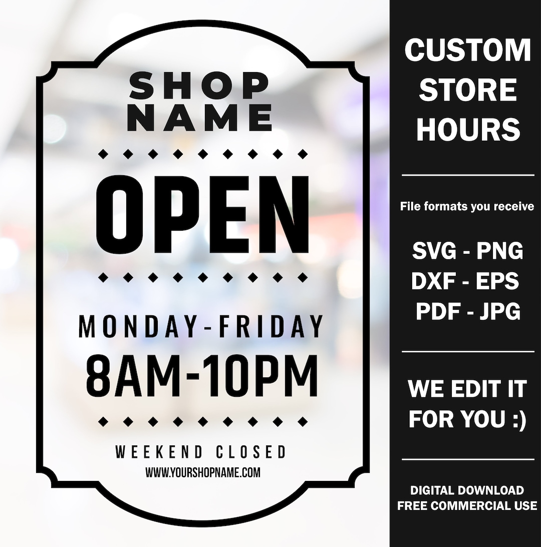 Store Hours Decal | Business Hours Decal | Custom Storefront Decal ...