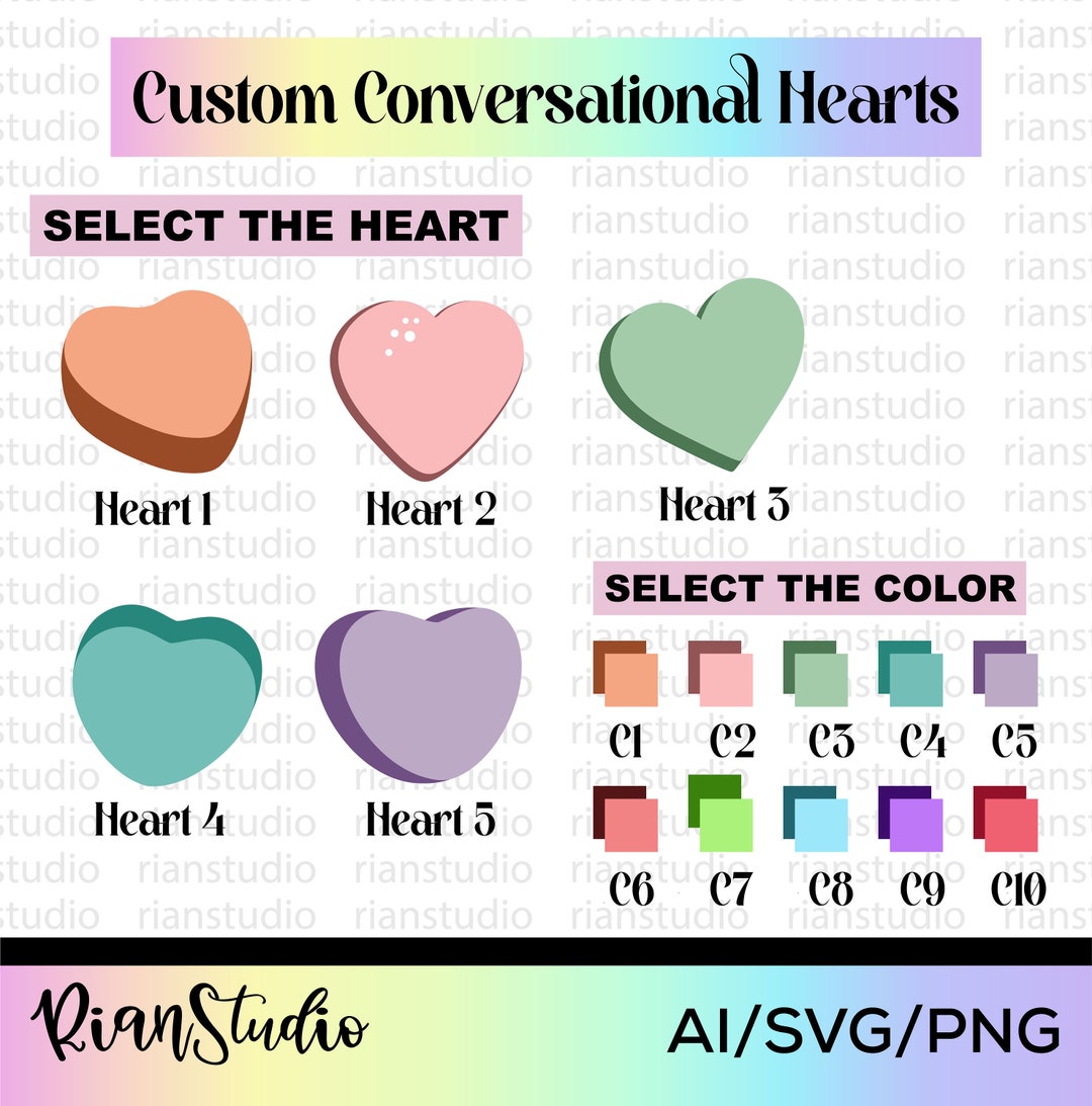 Customizable Conversation Hearts Svg Candy Hearts SVG PNG Conversation ...
