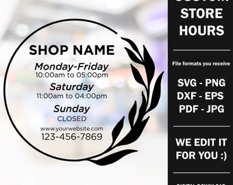 Store Hours Vinyl Decal, Storefront Business Hours, Hours of Operation ...