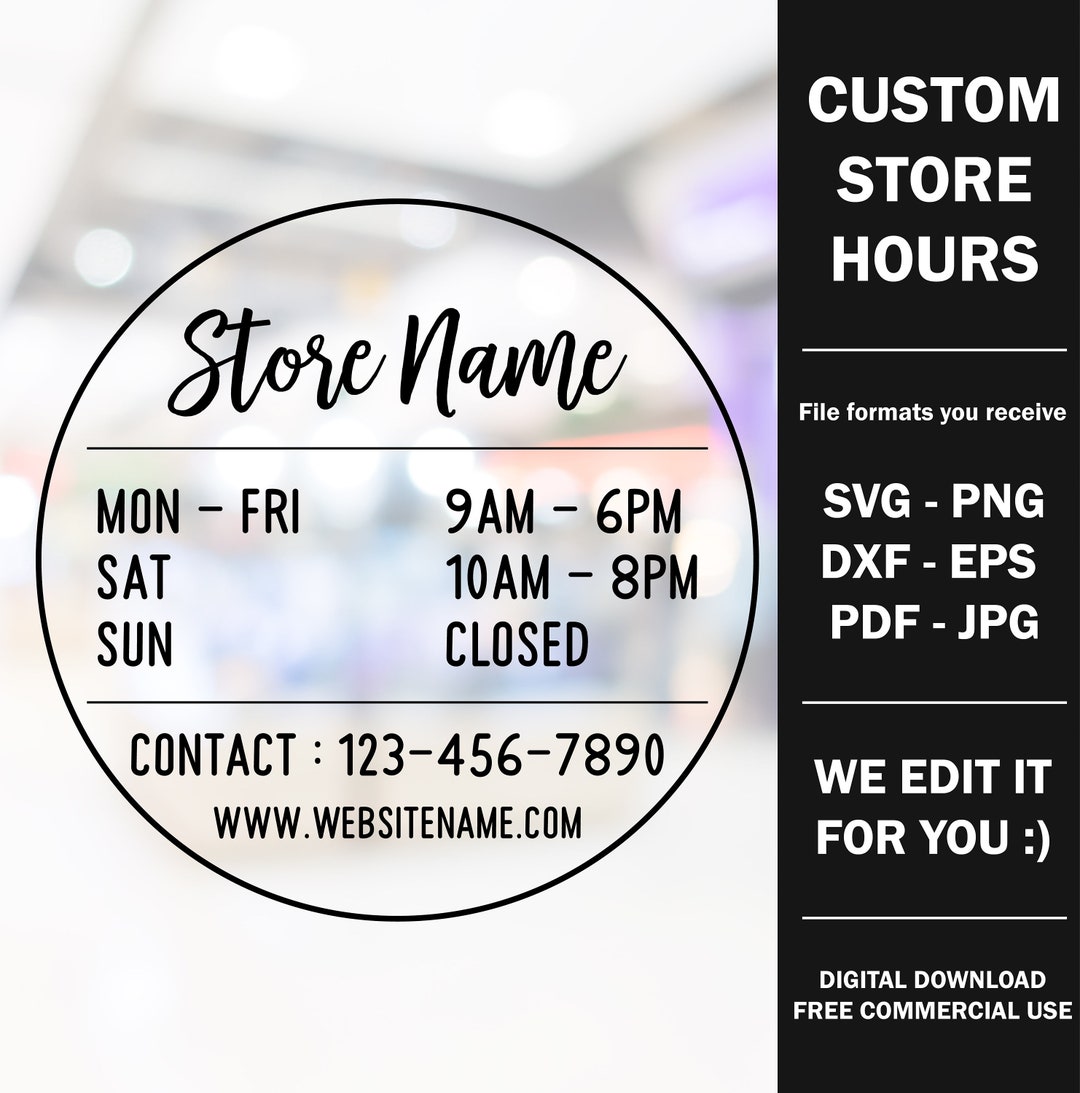 Custom Store Hours SVG | Store Hours Vinyl Decal | Storefront Decal ...