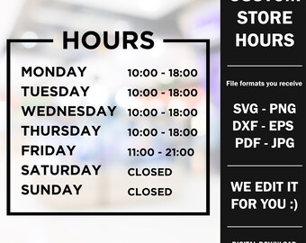 Custom Store Hours SVG Store Hours Vinyl Decal Storefront Decal With ...