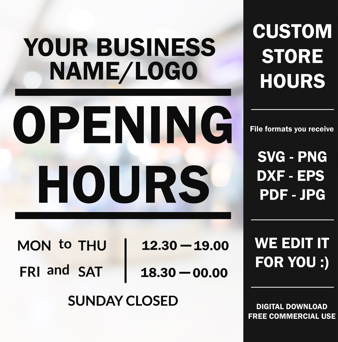 OPENING HOURS With Custom Business Logo | Store Hours Decal | Business ...