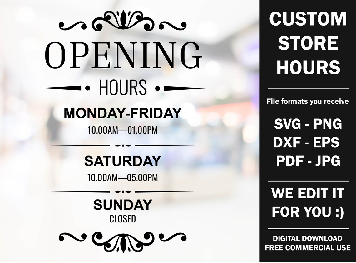 Store Hours Decal Business Hours Decal Custom Storefront - Etsy