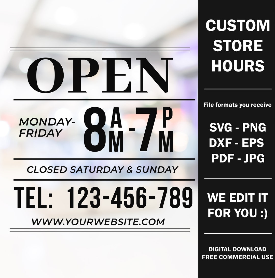 Custom Business Hours Decal | Hours of Operation Decal | Store Hours ...