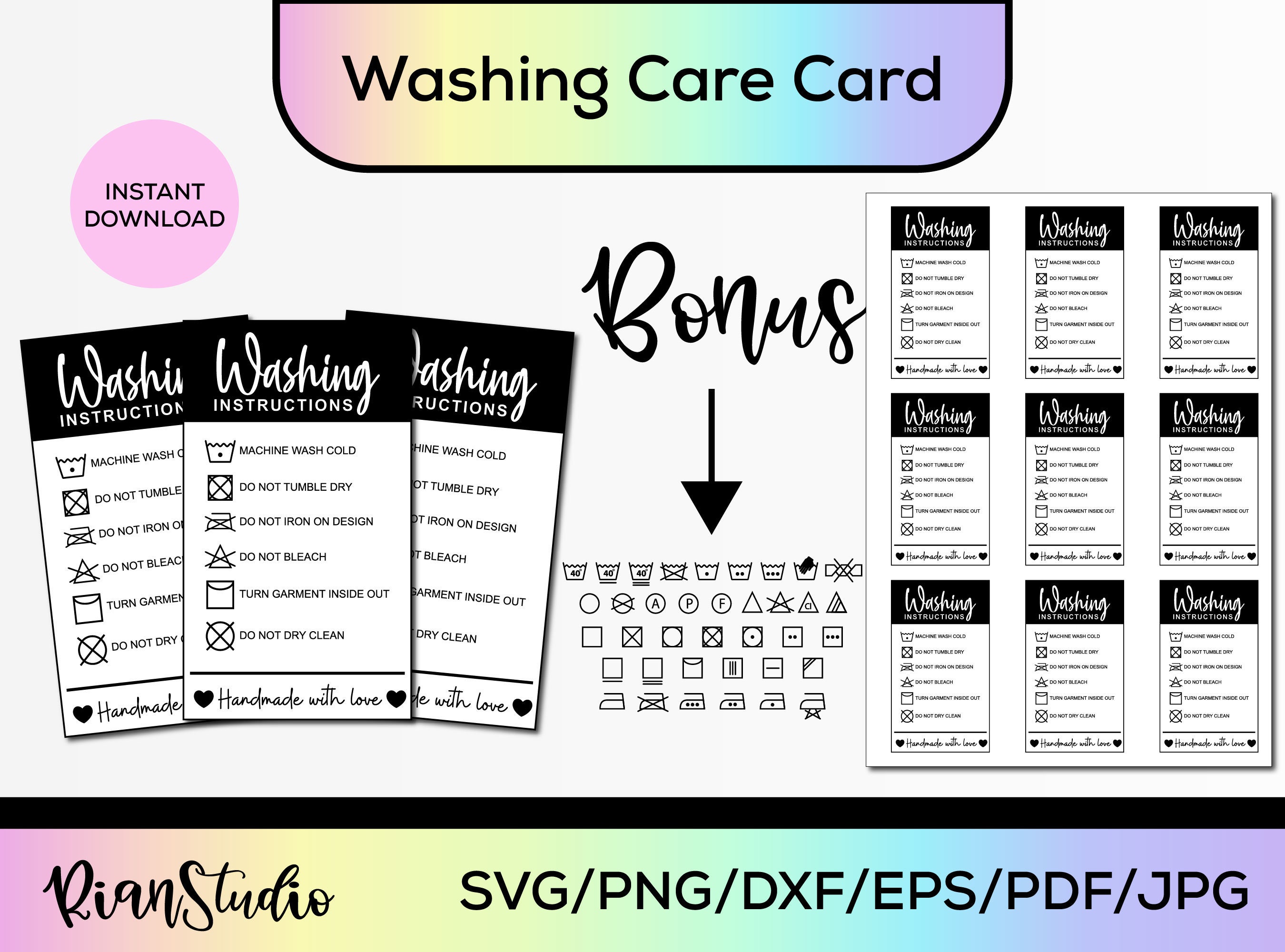 Printable Washing Instructions Card Washing Care Card Care - Etsy UK