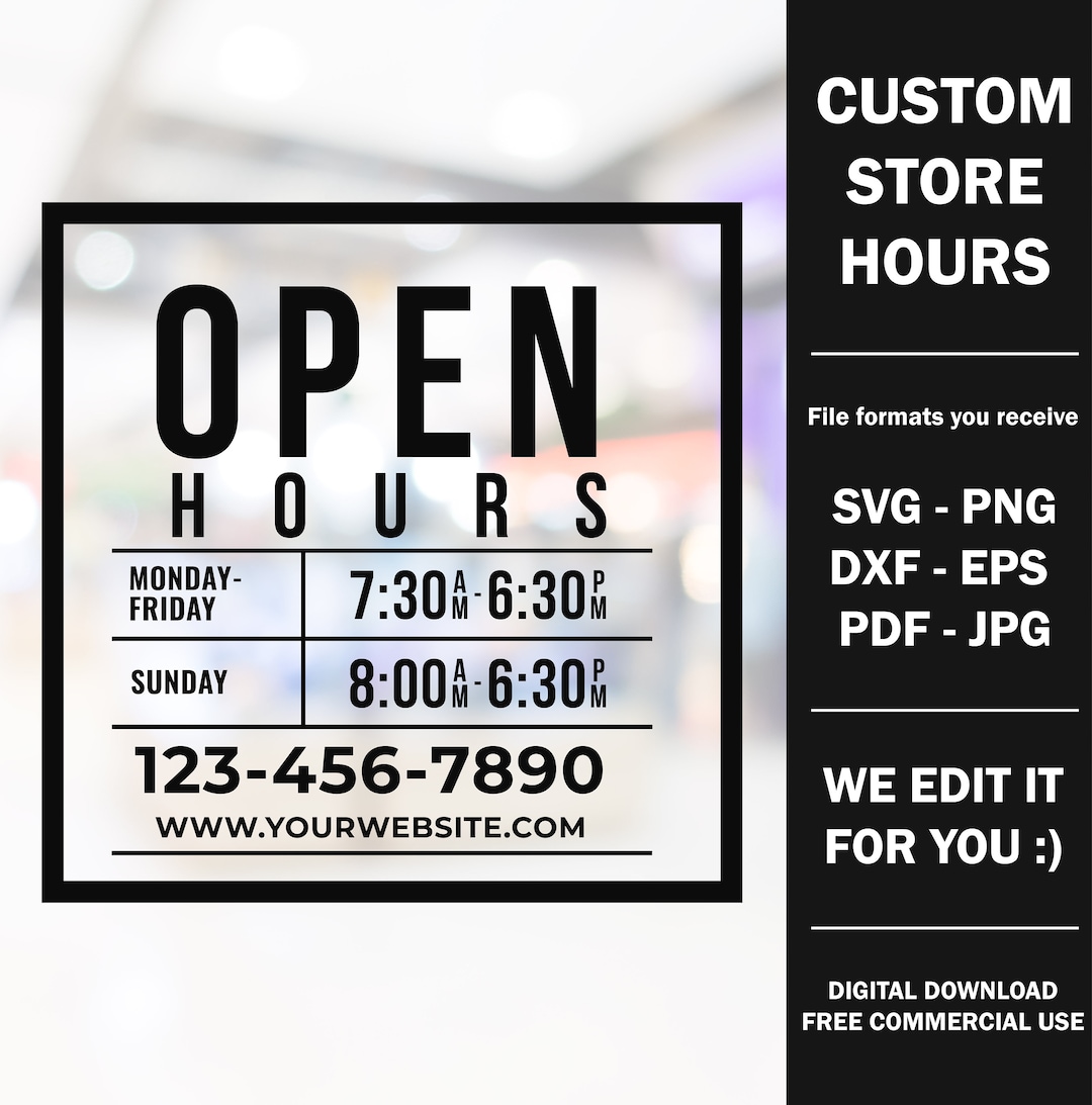Custom Store Hours | Business/office Hours Decal | Shop Hours Decal ...