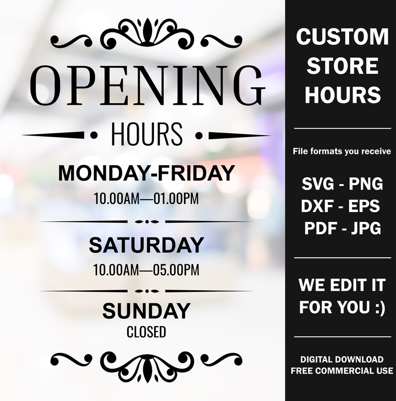 Store Hours Decal | Business Hours Decal | Custom Storefront Decal ...