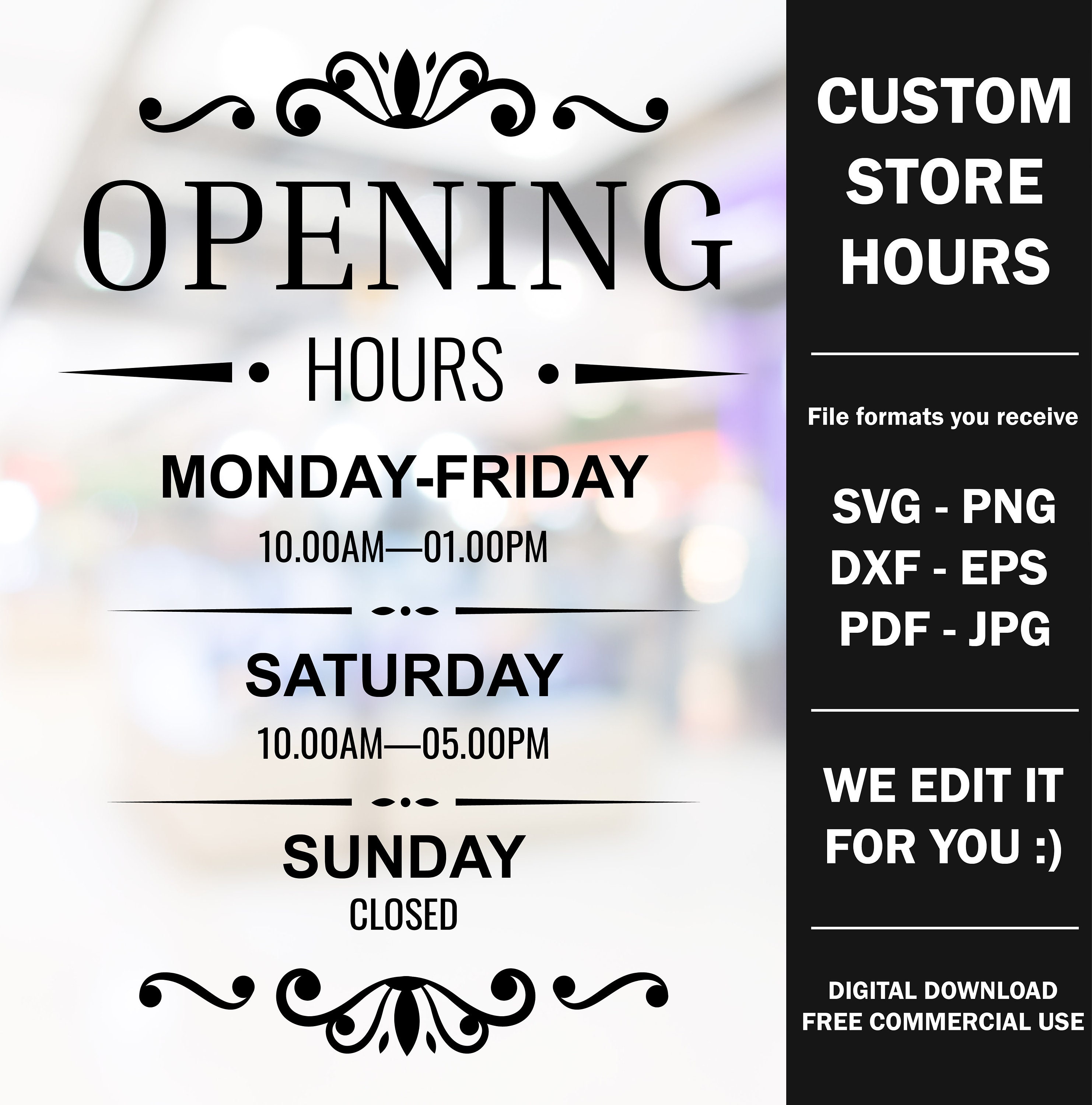 Store Hours Decal | Business Hours Decal | Custom Storefront Decal ...