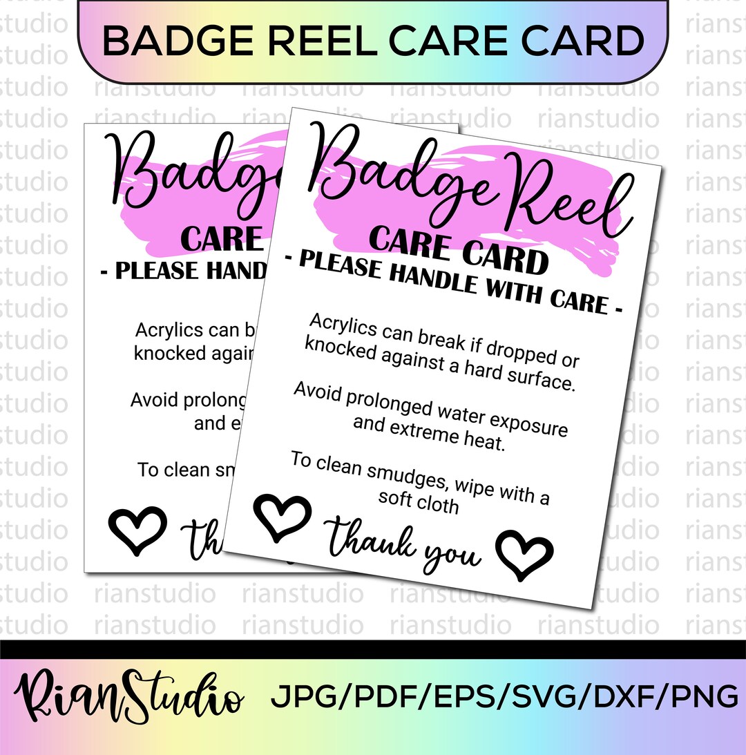 READY TO PRINT Badge Reel Care Card Instruction Badge Reel Cards Small ...