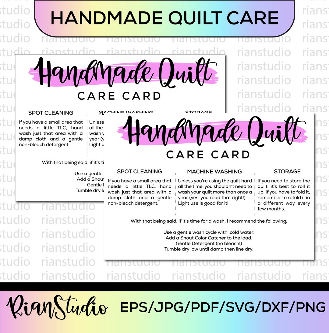 Handmade Quilt Care Card Printable Quilt Wash Guide Quilt Label Quilt ...