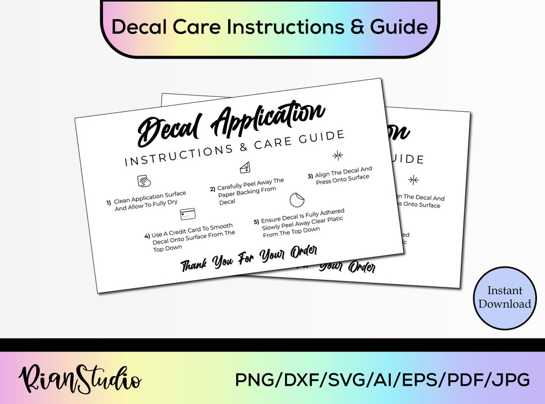 Printable Vinyl Decal Care Card Instructions Decal - Etsy