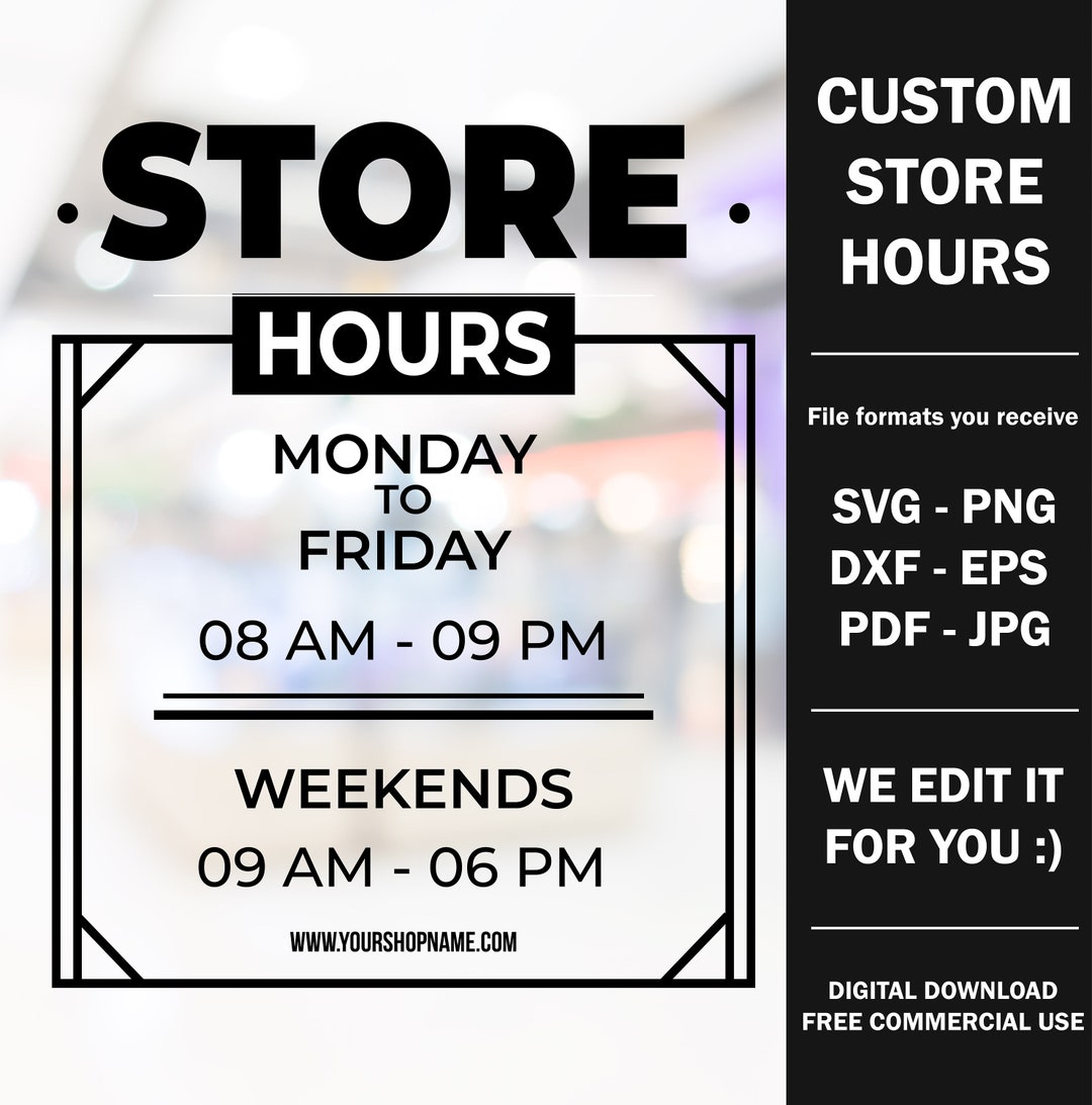 Custom Store Hours SVG Store Hours Vinyl Decal Storefront Decal With ...