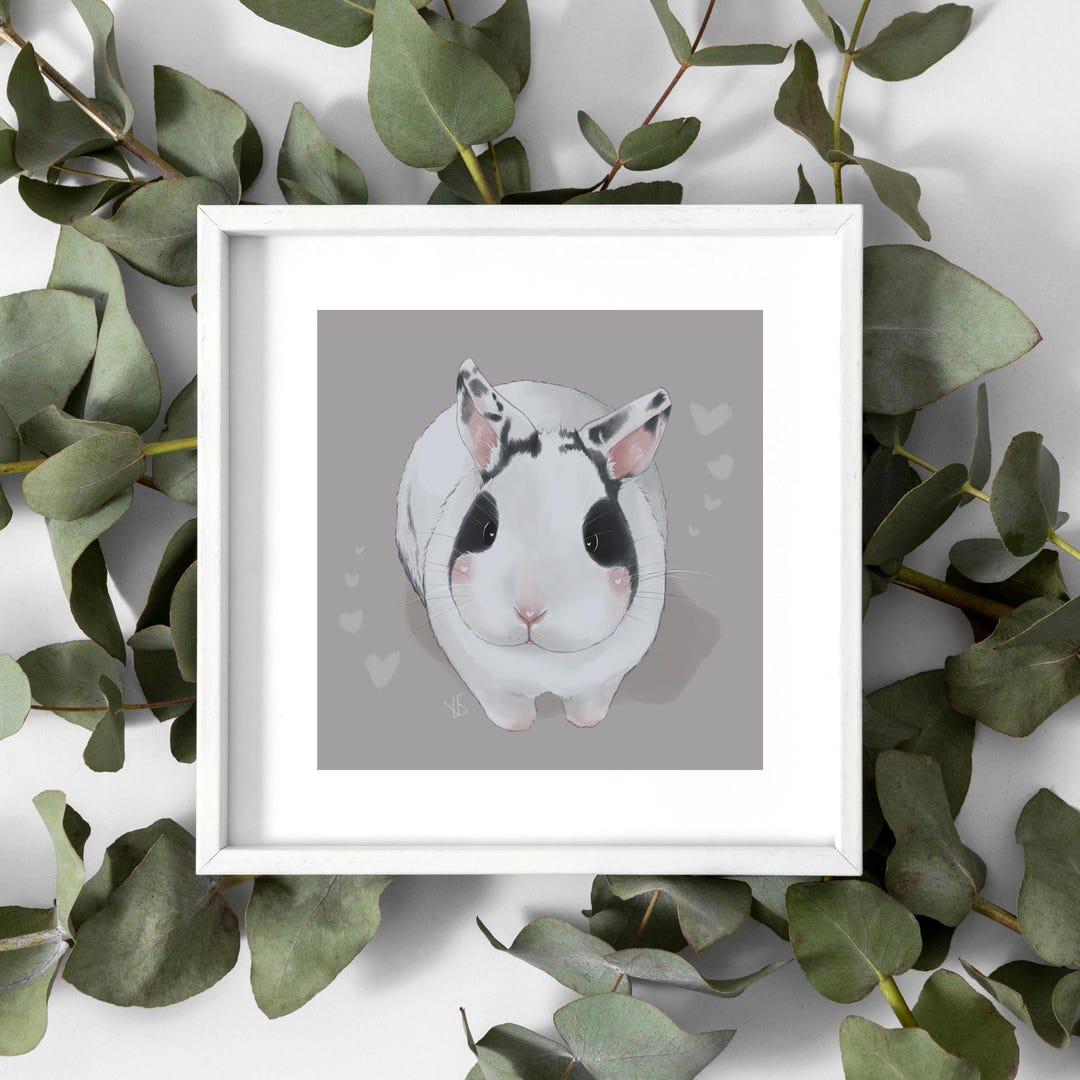 White Bunny Art Print, Digital Download, Printable, Cute Animal, Rabbit ...