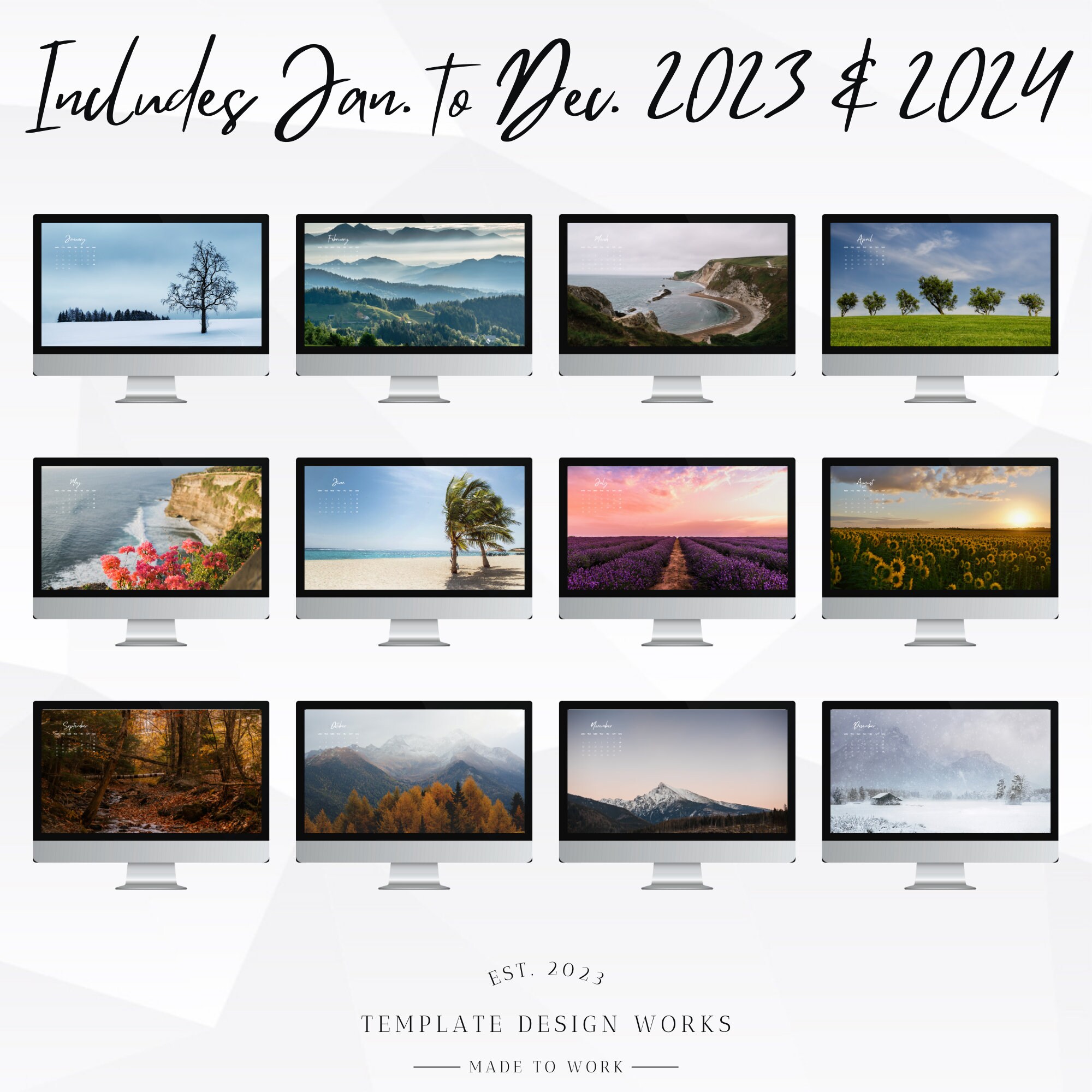 Scenic Calendar Desktop Wallpaper 2023/2024 Aesthetic Design - Etsy